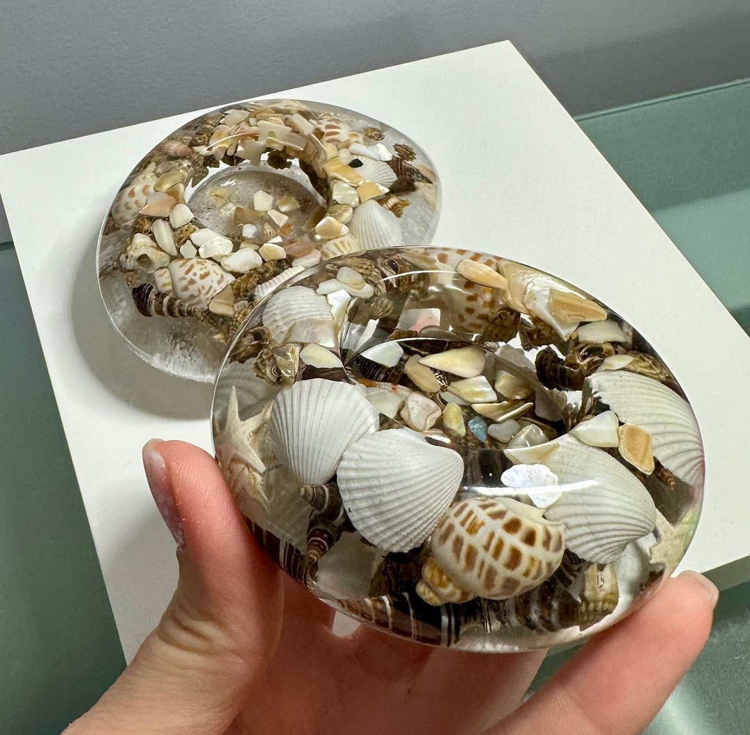 Ocean Shells Candle Holder - Coastal Tea Light Round Candle Holder With ...