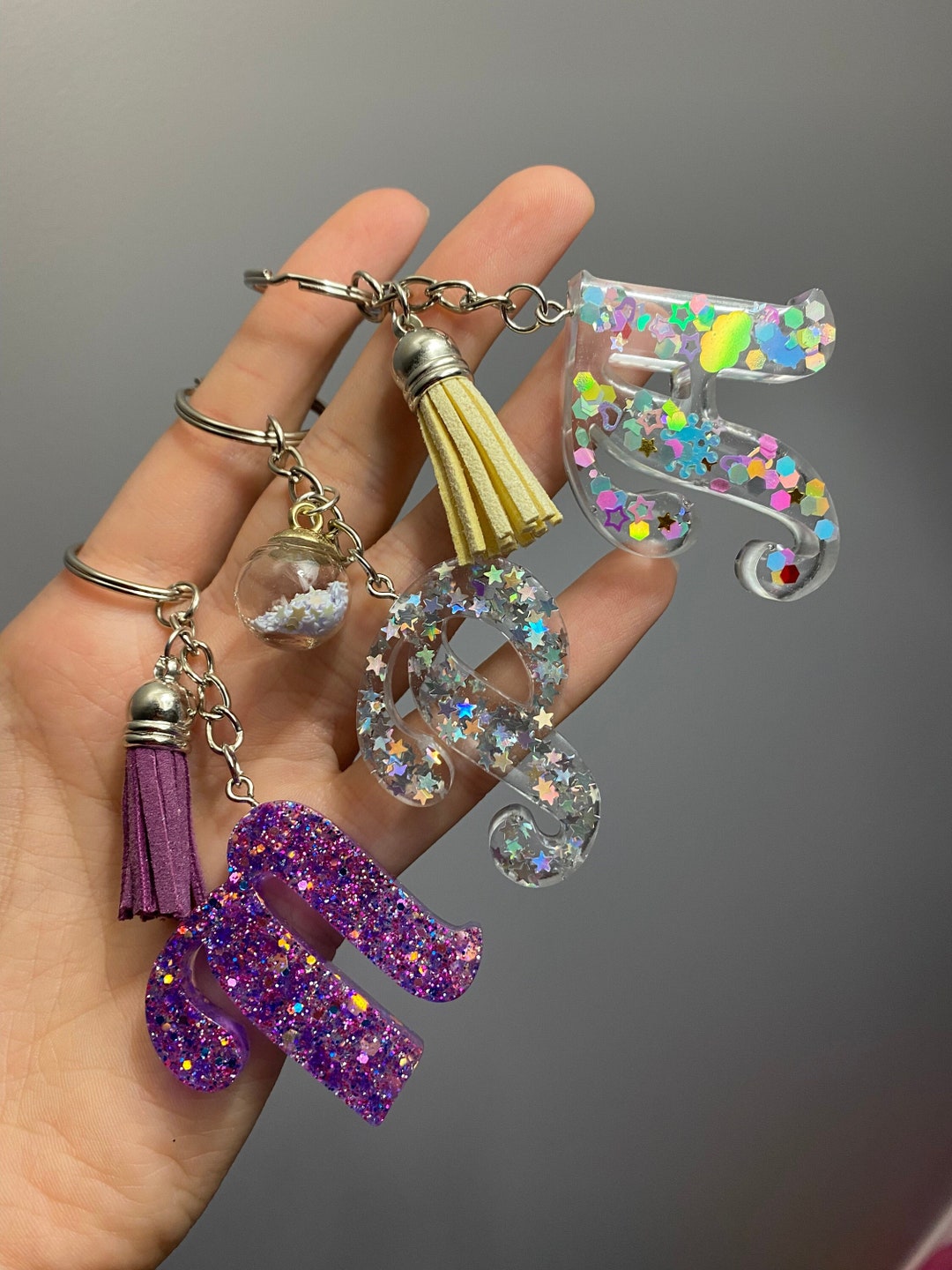 Personalized Glitter Epoxy Resin Letter Keychain: Custom Alphabet ...