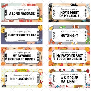 Love Coupon Book for Him, Boyfriend Printable Reward Coupons, Husband ...