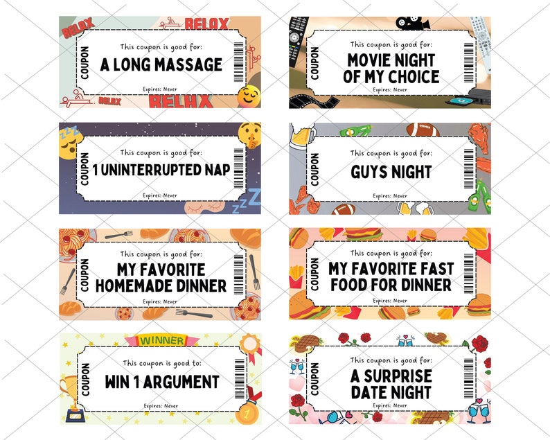 Love Coupon Book for Him, Boyfriend Printable Reward Coupons, Husband ...