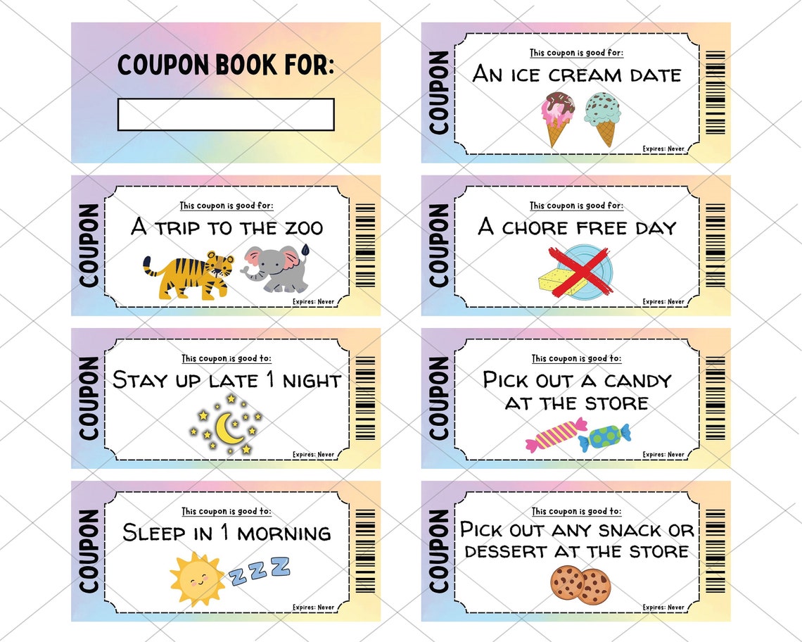 Kids Reward Coupon Book, Printable Reward Coupons, Child Birthday Gift ...