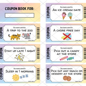Kids Reward Coupon Book, Printable Reward Coupons, Child Birthday Gift ...