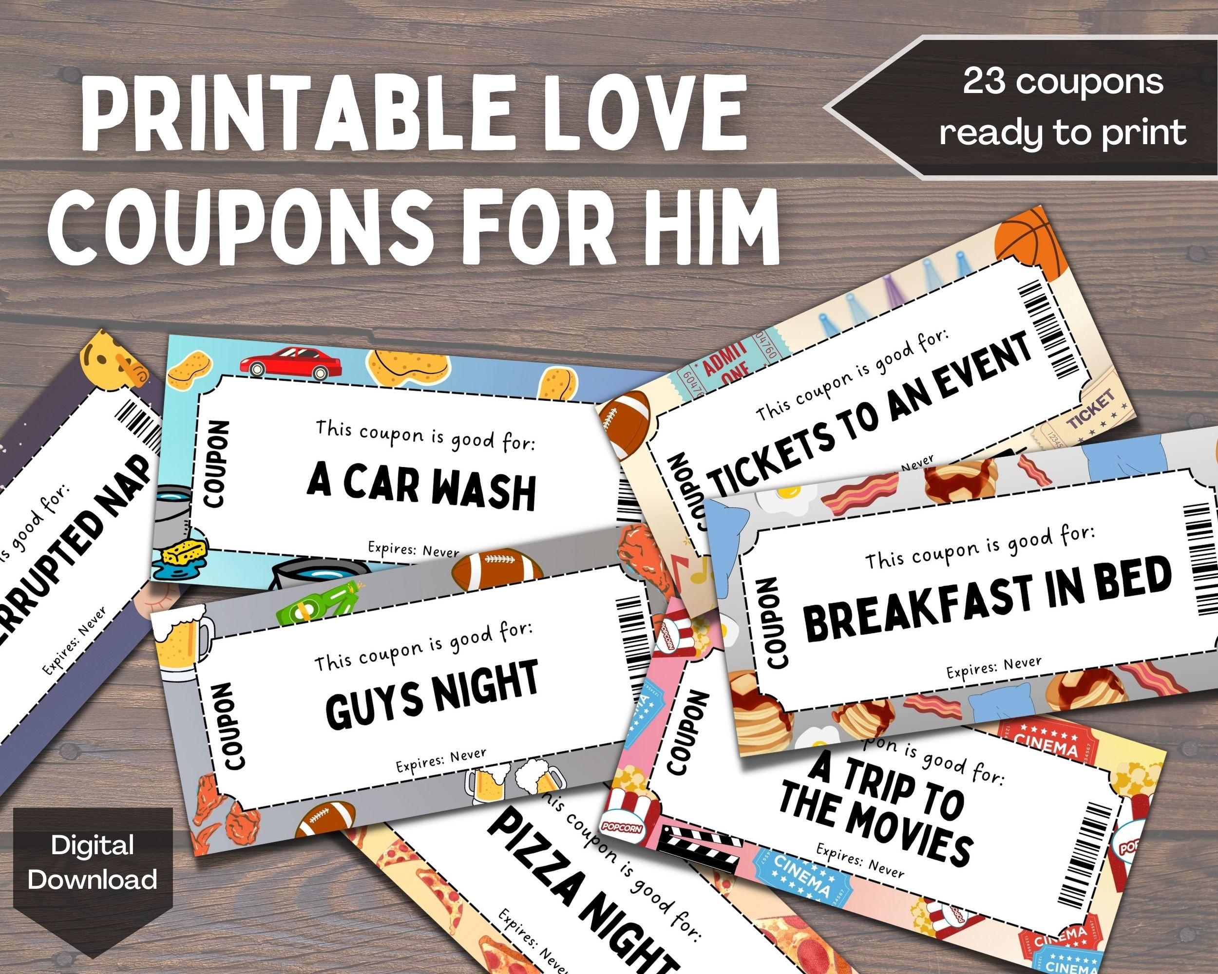 Love Coupon Book for Him, Boyfriend Printable Reward Coupons, Husband ...