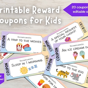 Kids Reward Coupon Book, Printable Reward Coupons, Child Birthday Gift ...