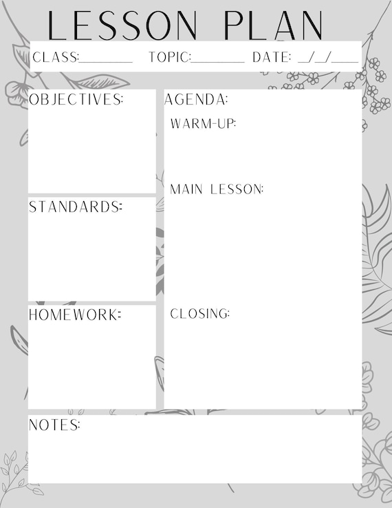 Minimalist Floral Lesson Plan Template | Etsy