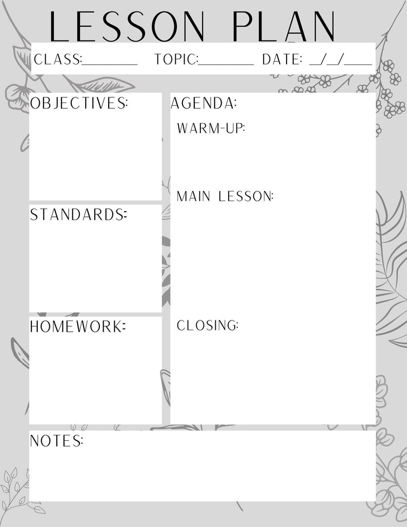Minimalist Floral Lesson Plan Template - Etsy