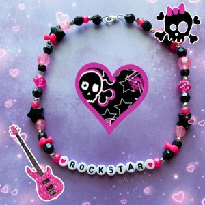 Rockstar Punk Handmade Kandi Beaded Necklaces Emo Y2k Rocker Goth ...