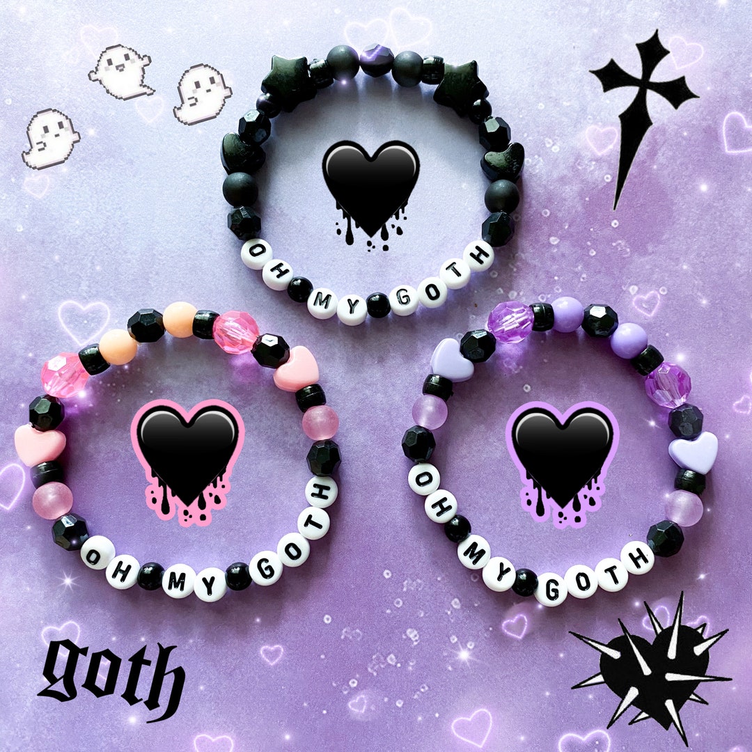 Pastel Goth “oh My Goth” Beaded Kandi Bracelets Halloween Spooky Kawaii Emo Scary Horror Dark ...