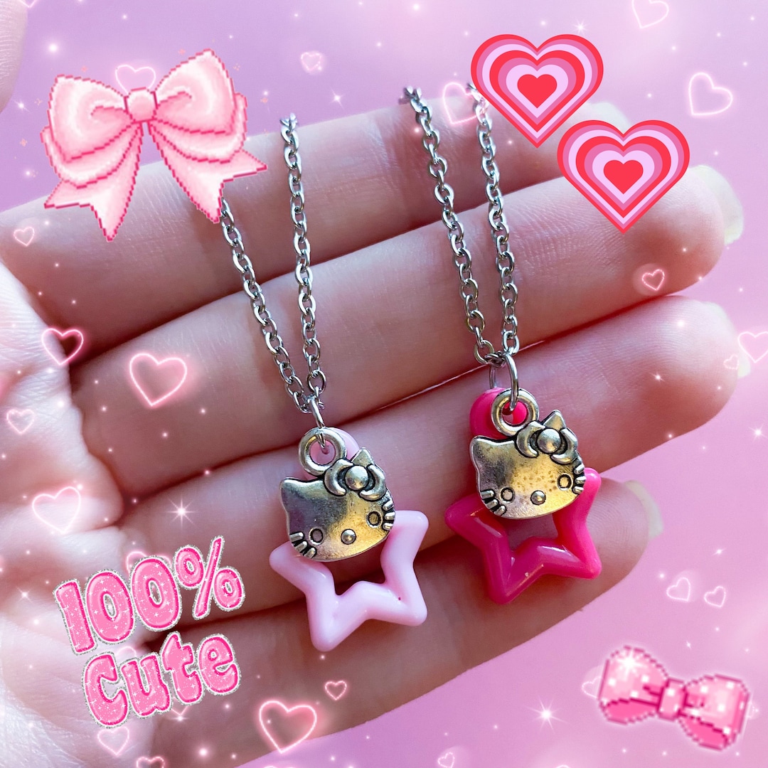 Kawaii Kitty Y2K Pink Star Charm Necklaces 2000s Cat Character Teens ...