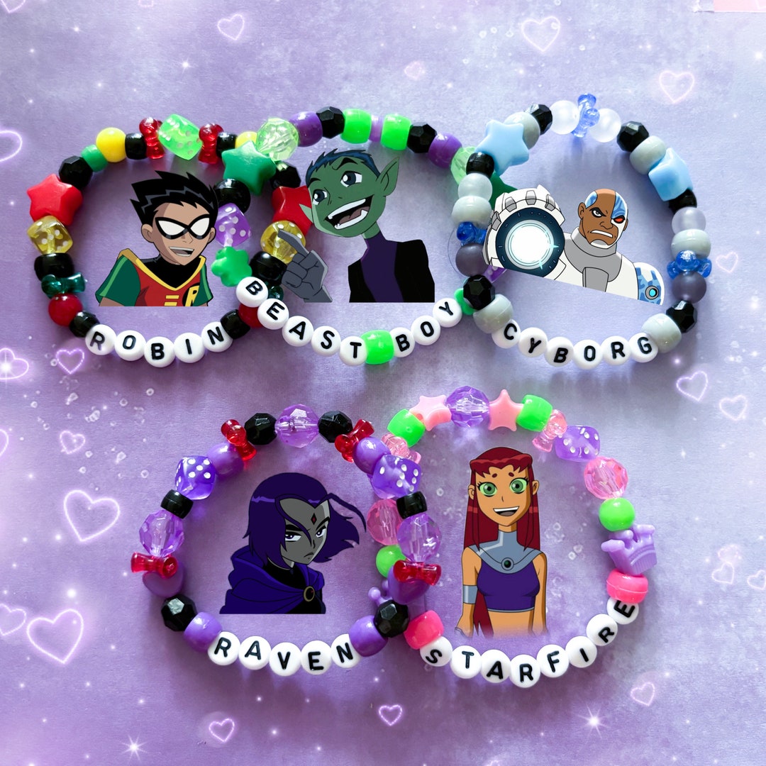Teen Superhero Characters Beaded Kandi Bracelets Raven Robin Star Beast ...