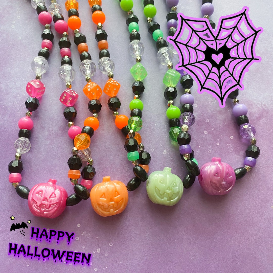 Halloween Jack-o-lantern Kandi Beaded Necklaces Goth Emo Kidcore Spooky ...