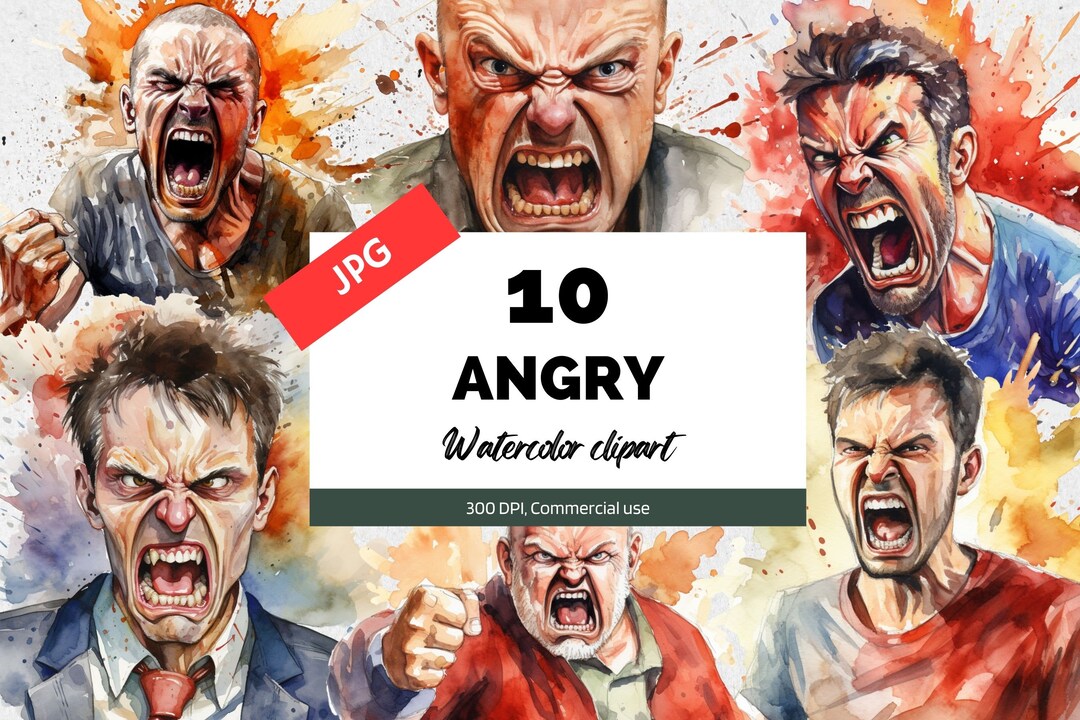 Watercolor Angry Clipart, 10 High Quality Jpgs, Commercial Use, Instant ...