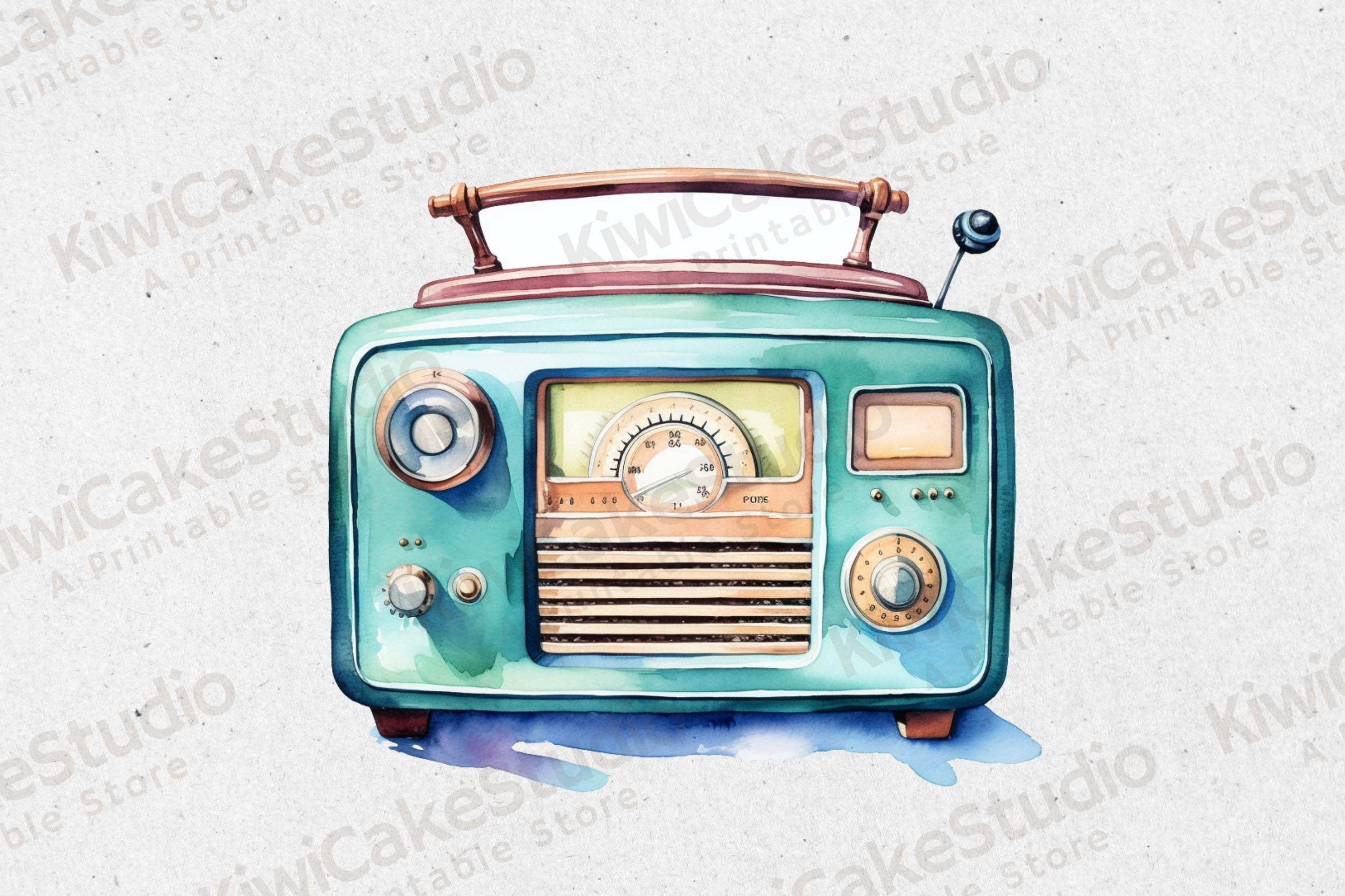 Watercolor Retro Radio Clipart, 10 High Quality Jpgs, Commercial Use ...
