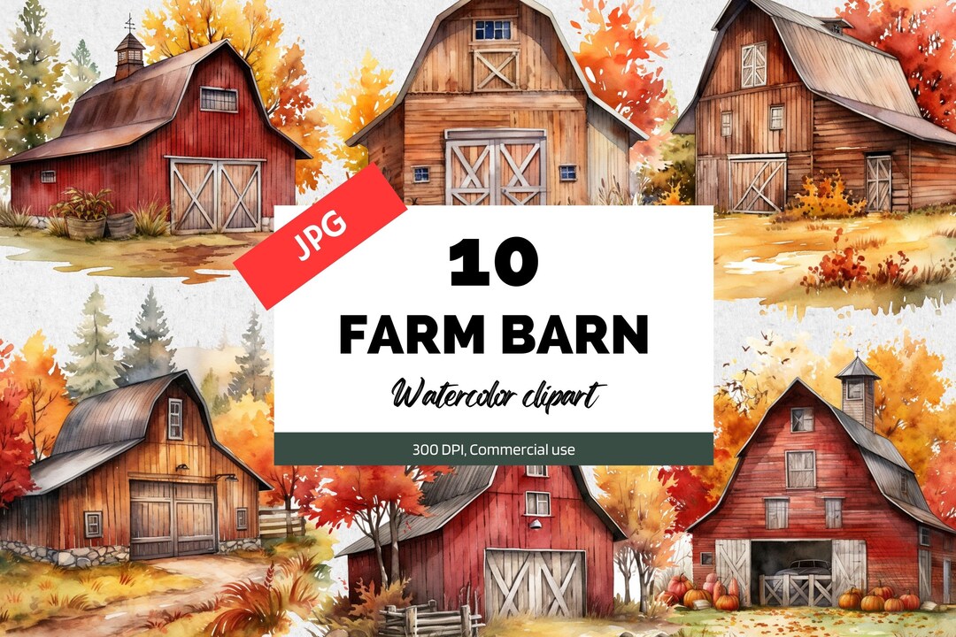 Autumn Farm Barn Clipart, 10 High Quality JPG, Commercial Use, Instant ...