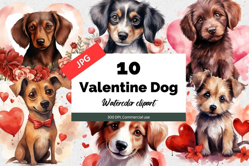 Valentine Dog Clipart, 10 High Quality Jpgs, Commercial Use, Instant ...