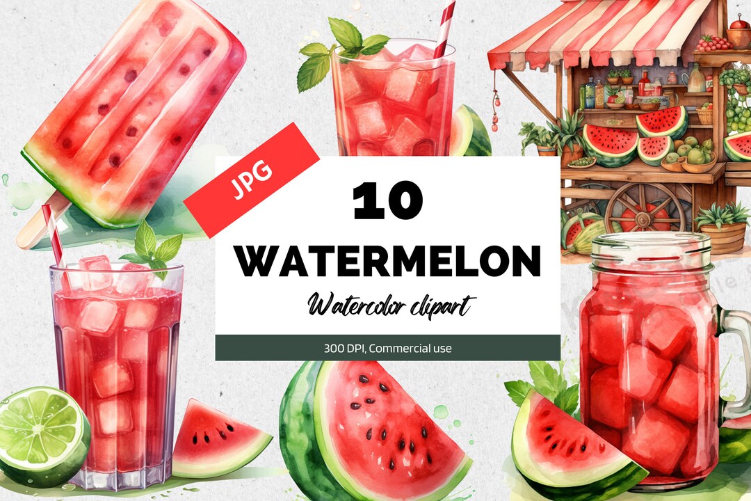 Watercolor Watermelon Clipart Jpgs, Commercial Use, Instant Download ...