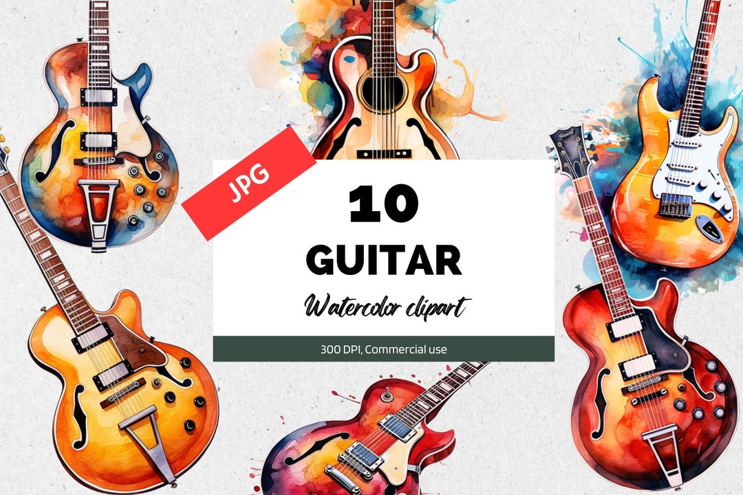 Watercolor Guitar Clipart, 10 High Quality Jpgs, Commercial Use ...