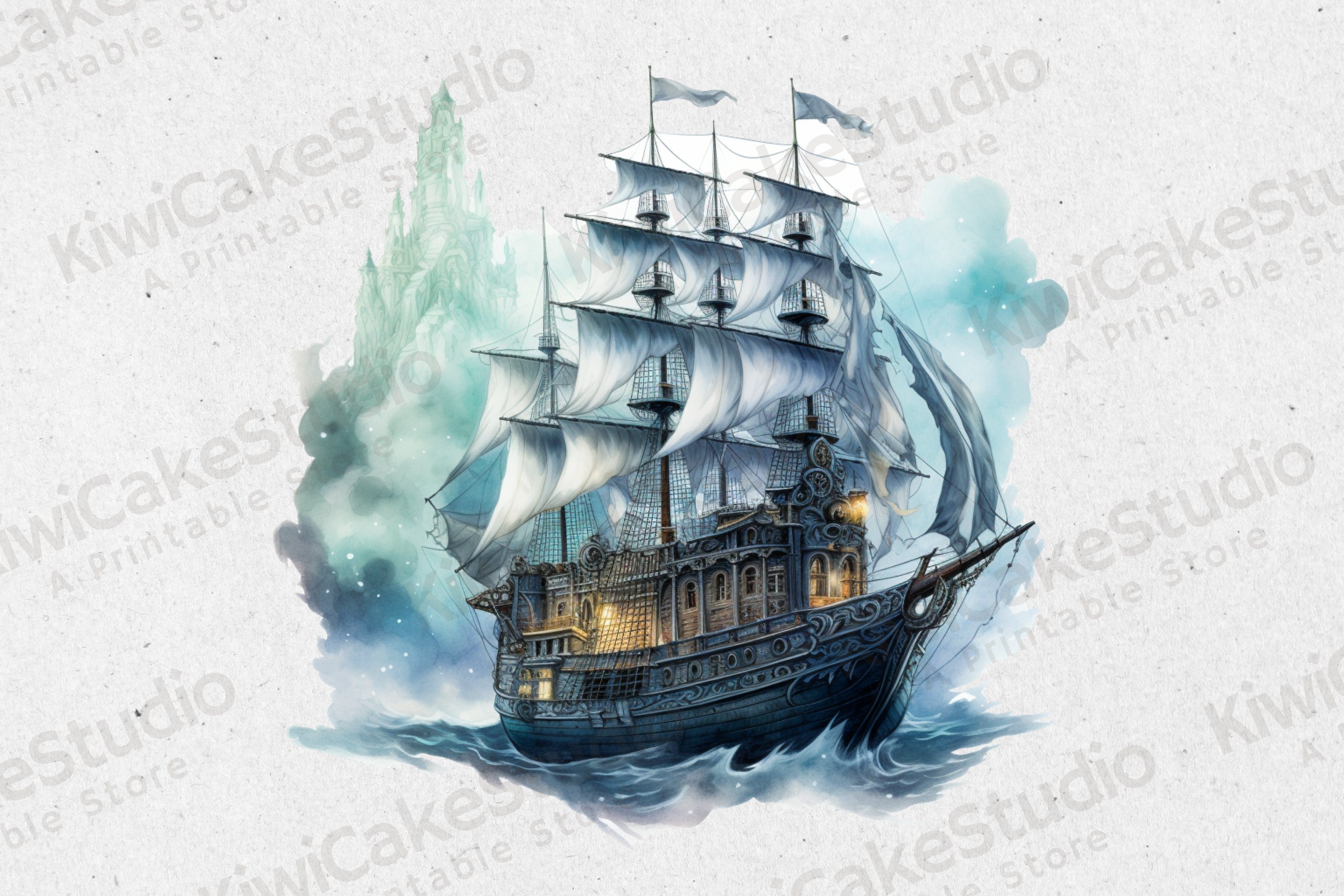 Watercolor Ghost Ships Cliparts, 10 High Quality Jpgs, Card Making ...