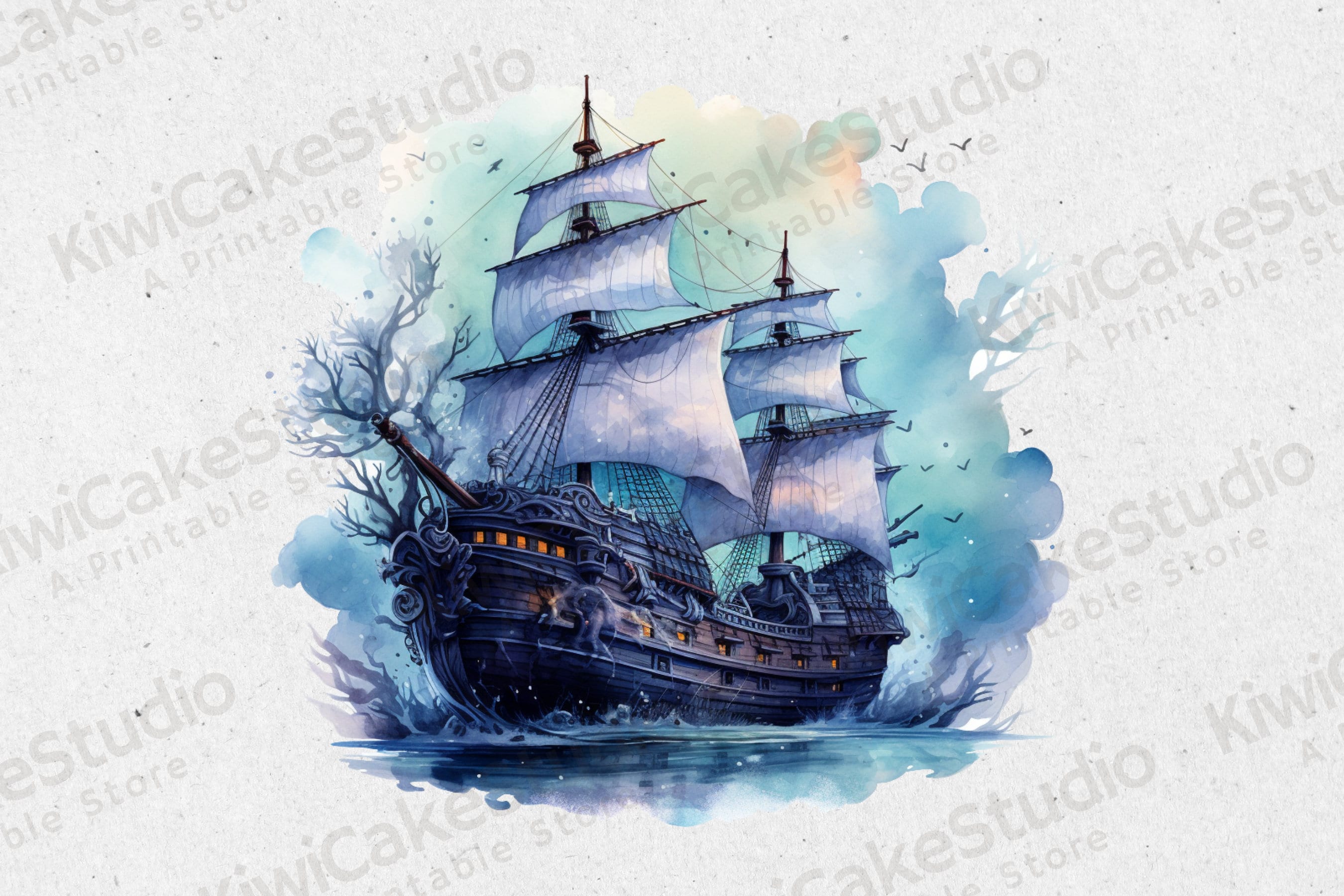 Watercolor Ghost Ships Cliparts, 10 High Quality Jpgs, Card Making ...
