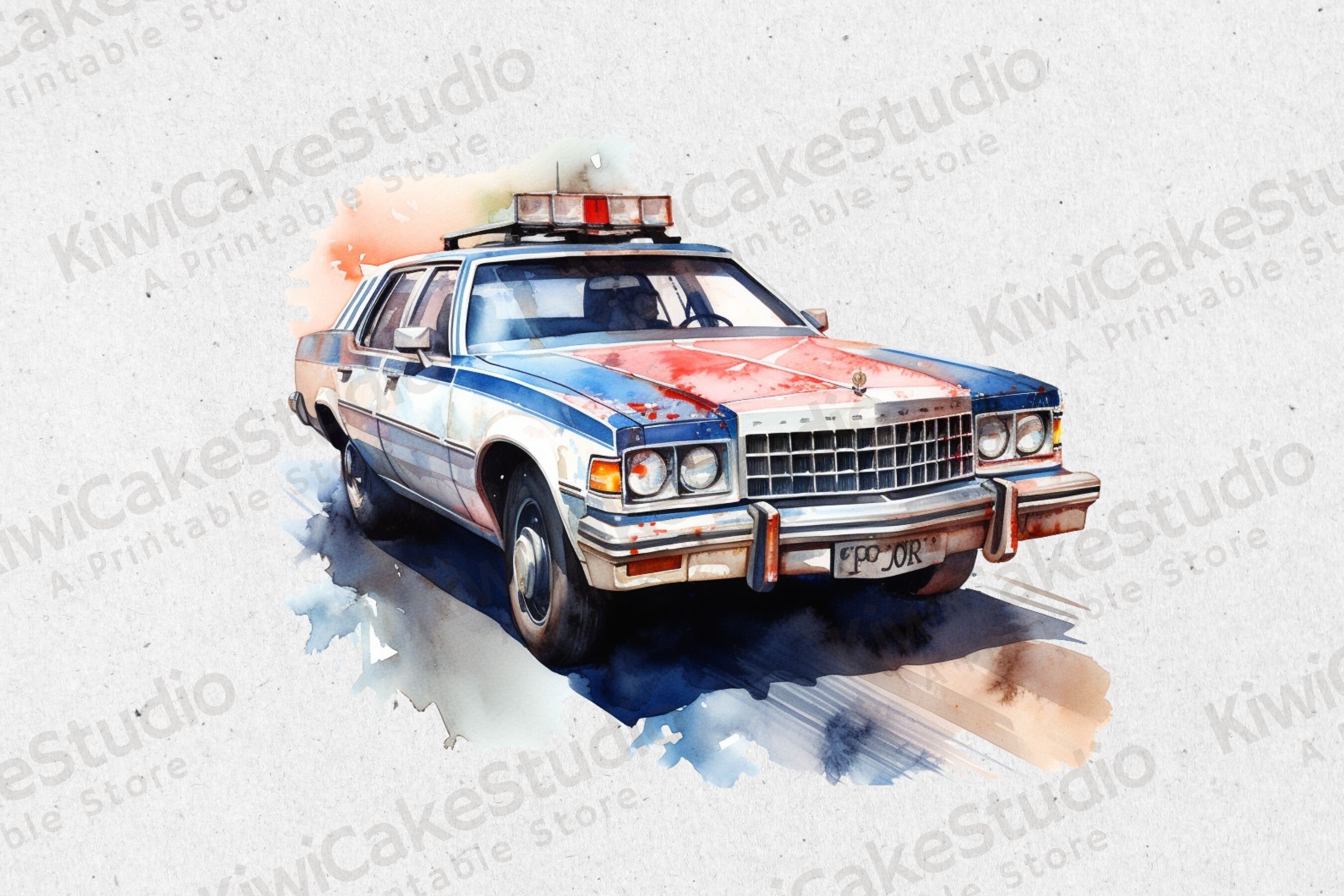 Watercolor Police Car Clipart, 10 High Quality Jpgs, Commercial Use ...