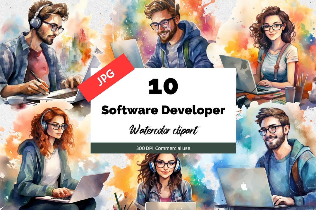 Watercolor Software Developer Clipart, 10 High Quality Jpgs, Commercial ...