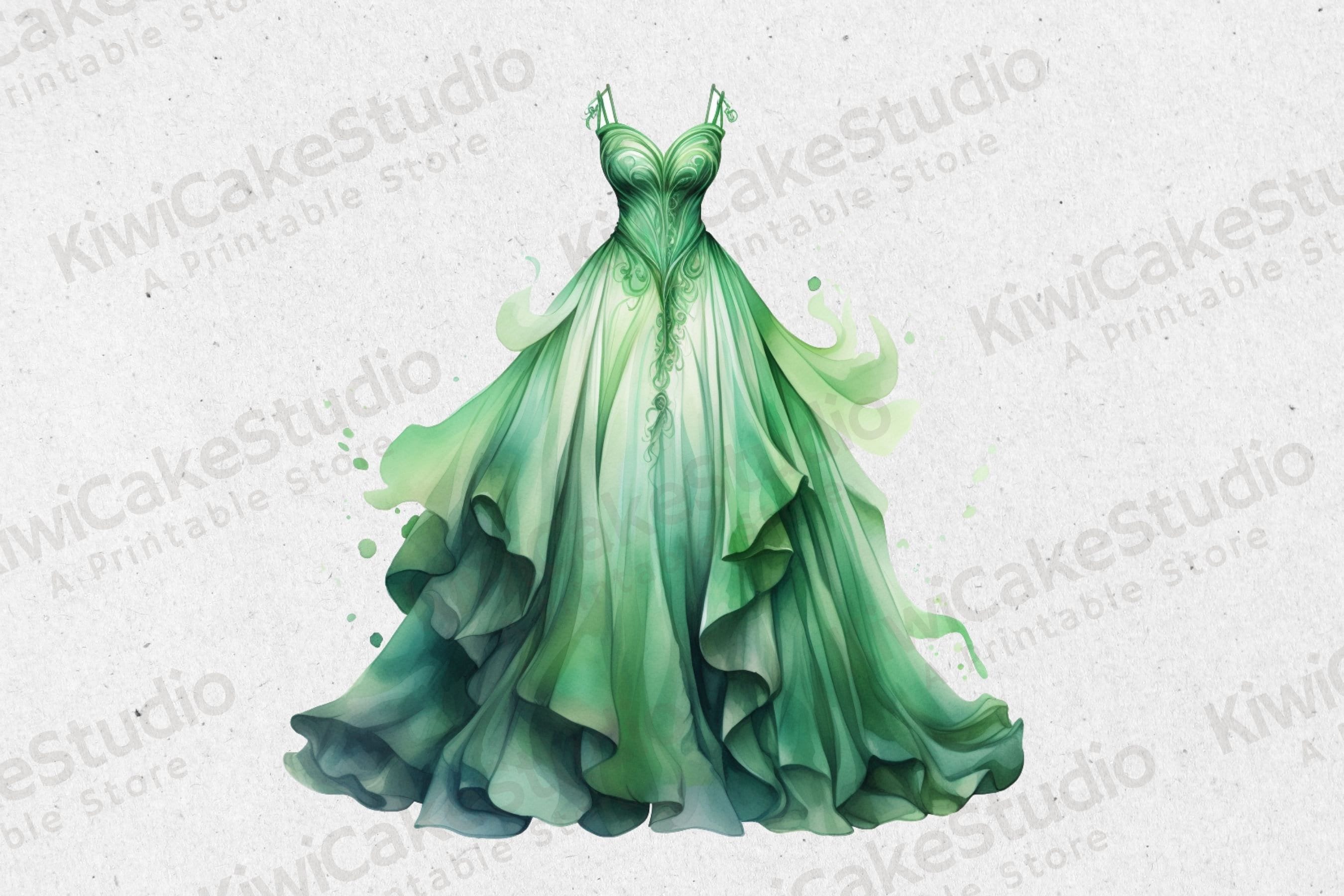 Green Princess Dress Clipart, 10 High Quality Jpgs, Commercial Use ...