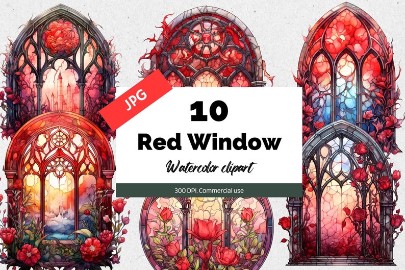 Red Stained Glass Window Clipart, 10 High Quality JPG, Commercial Use ...