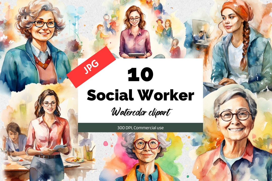 Watercolor Social Worker Clipart, 10 High Quality Jpgs, Commercial Use ...