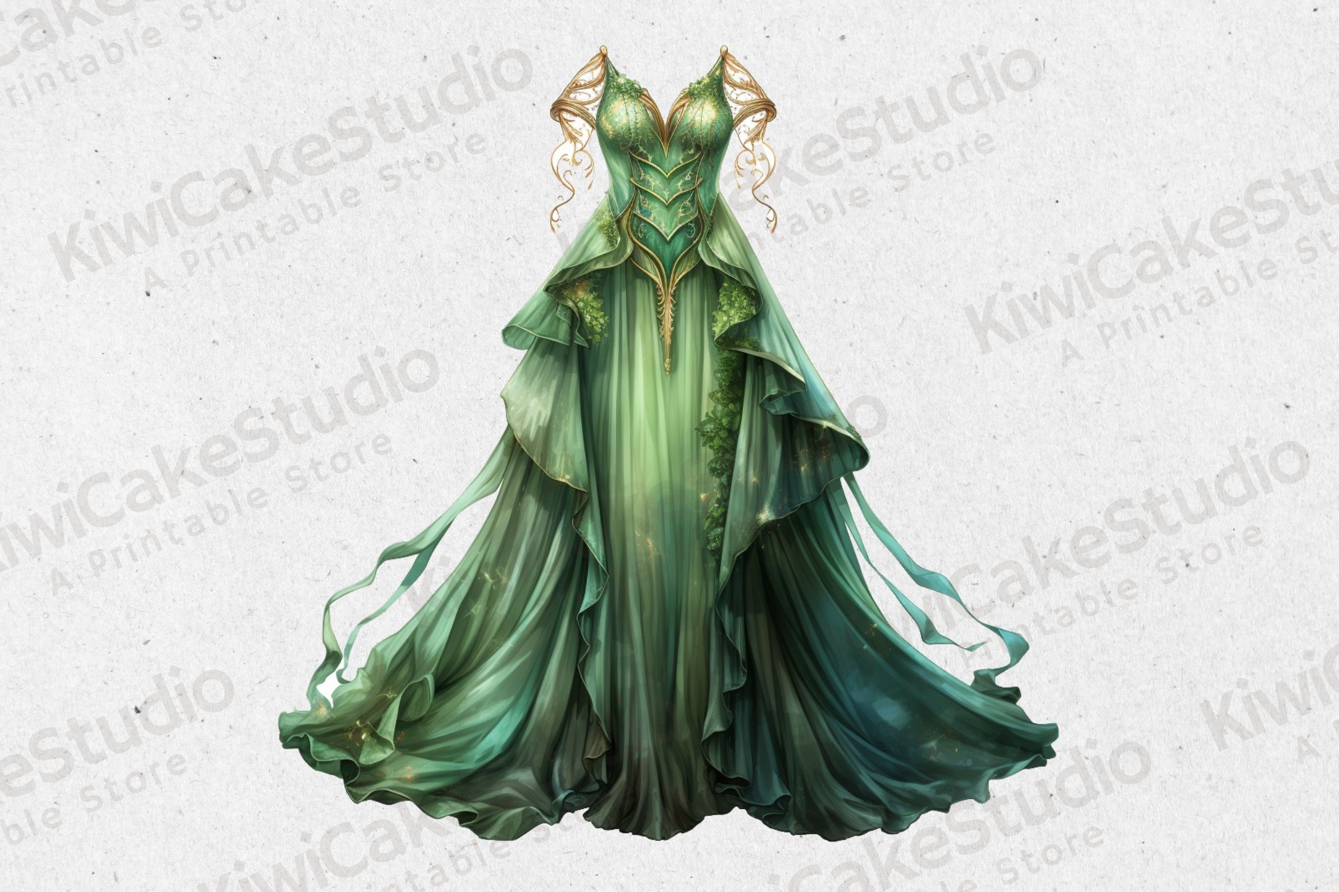 Green Princess Dress Clipart, 10 High Quality Jpgs, Commercial Use ...