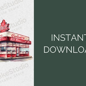 Watercolor Retro Diner Clipart, 10 High Quality Jpgs, Commercial Use ...