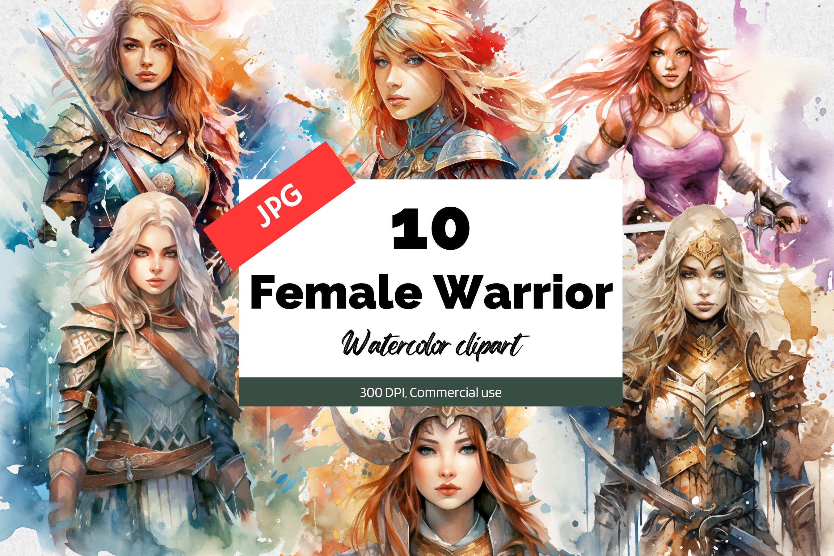 Watercolor Female Warrior Clipart, 10 High Quality Jpgs, Woman Warrior ...