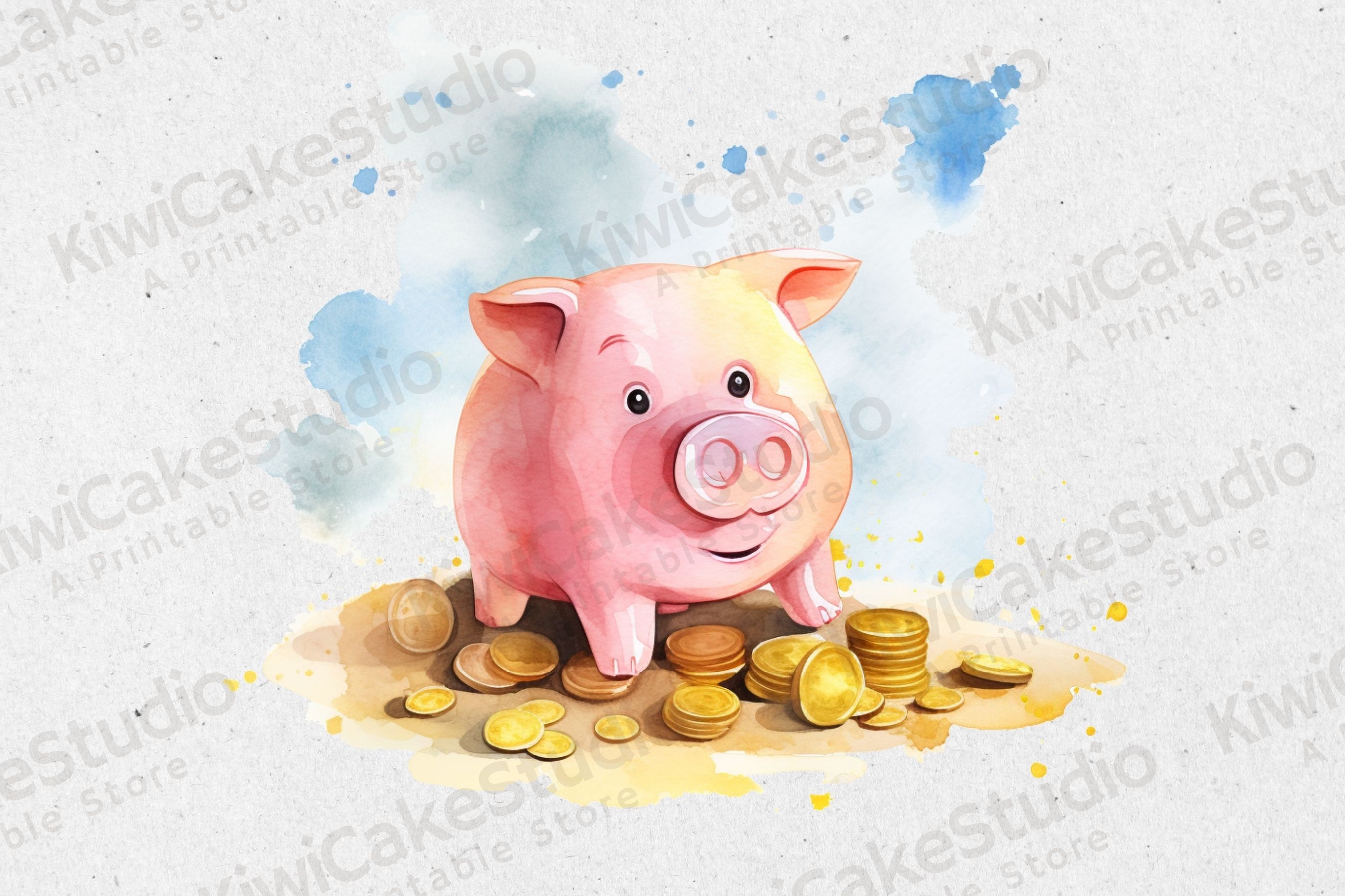 Watercolor Piggy Bank Clipart, 10 High Quality Jpgs, Commercial Use ...
