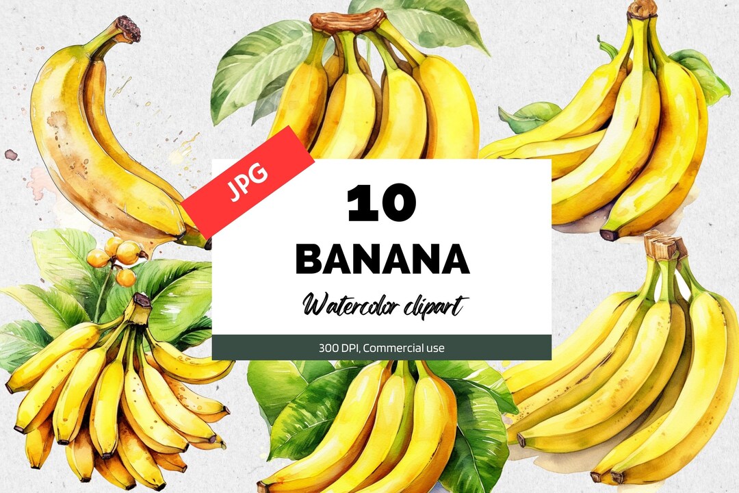 10 Watercolor Banana Clipart, High Quality Jpgs, Card Making ...