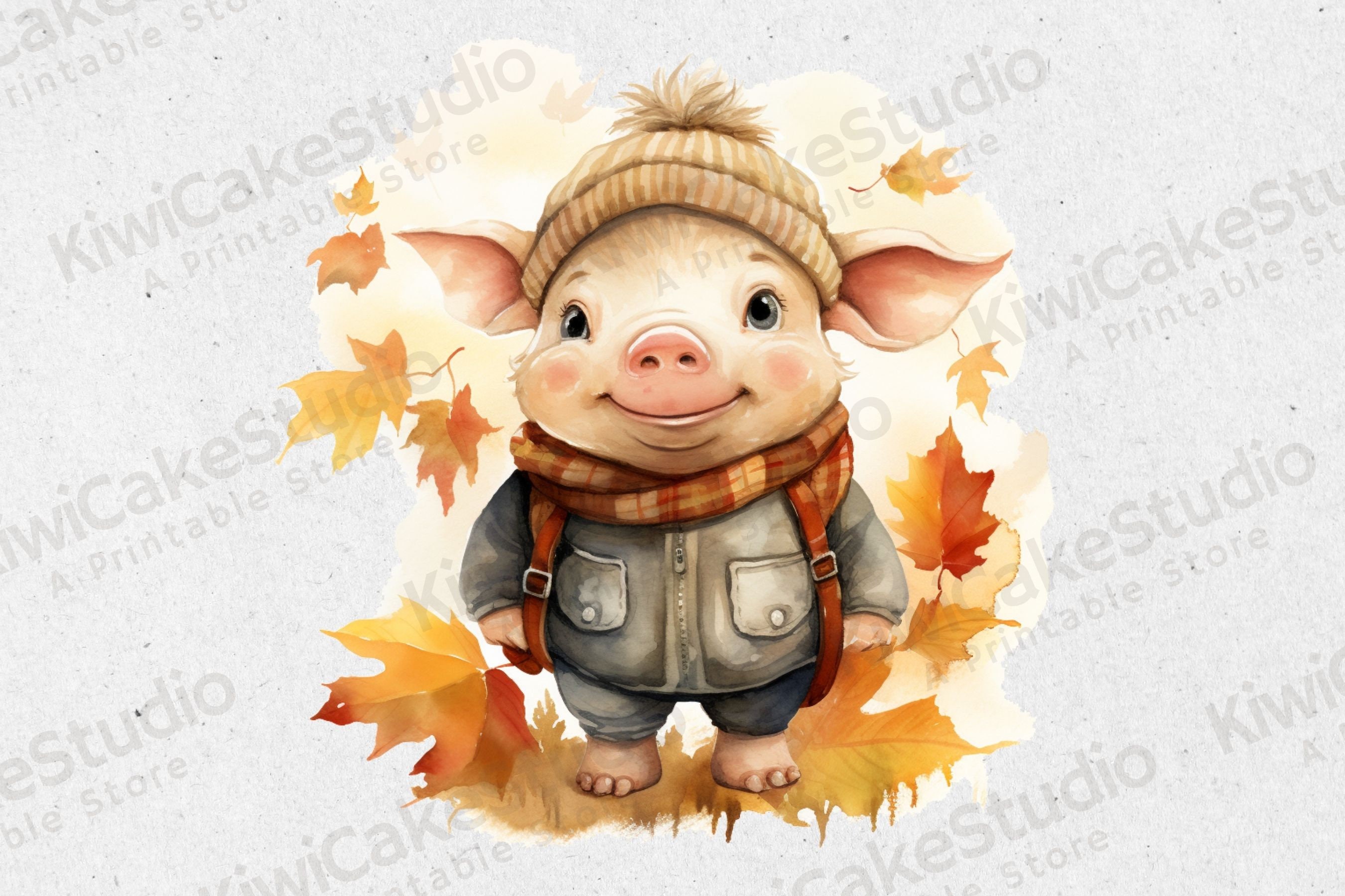 Watercolor Autumn Pig Clipart, 10 High Quality JPG, Commercial Use ...