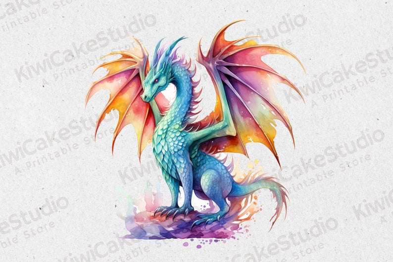 Watercolor Dragon Clipart, 10 High Quality Jpgs, Mystical Fantasy Clip ...