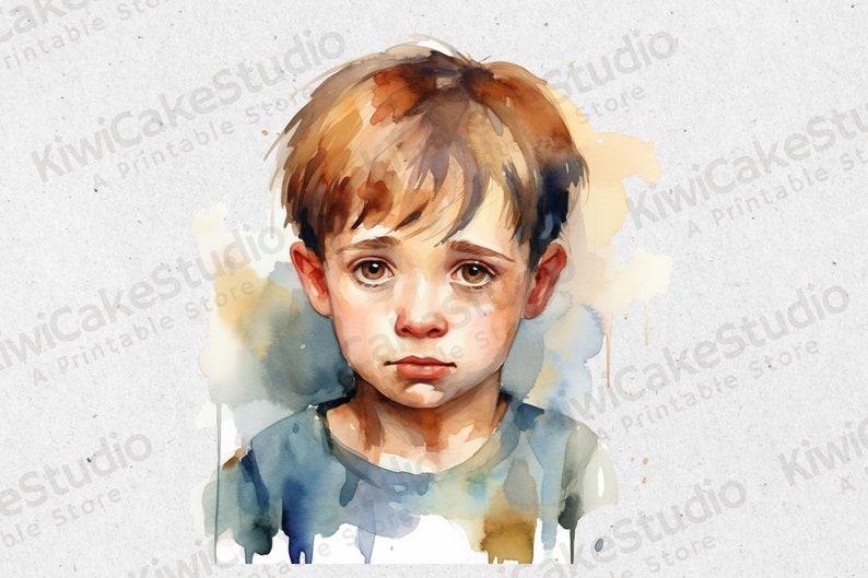 Watercolor Sad Child Clipart, 10 High Quality Jpgs, Commercial Use ...