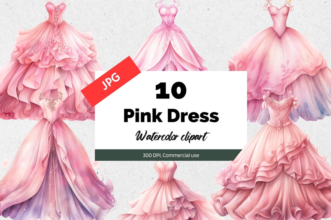 Pink Barbie Inspired Dress Clipart, 10 High Quality Jpgs, Commercial ...