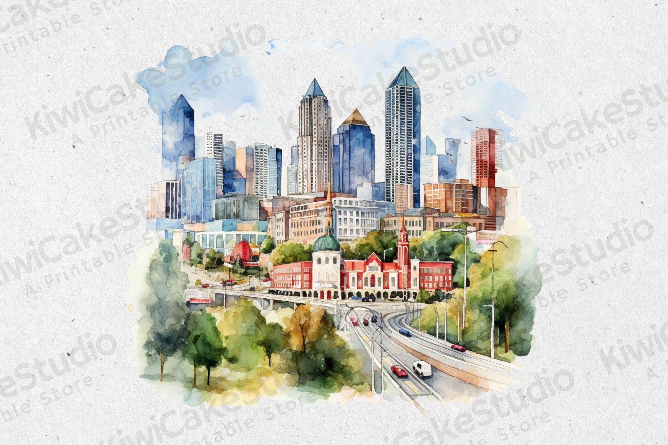 Watercolor Atlanta Georgia Clipart, 10 High Quality Jpgs, Commercial ...