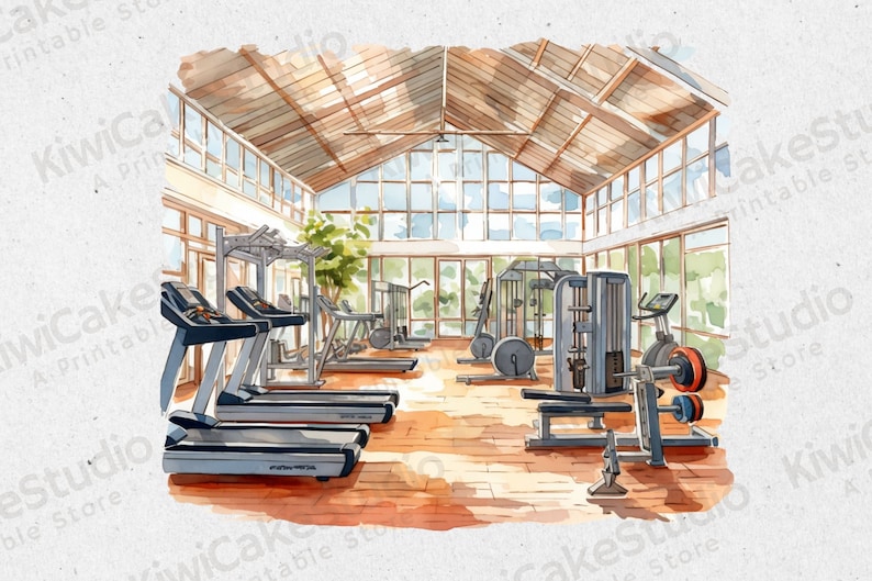 Watercolor Gym Clipart, 10 High Quality Jpgs, Commercial Use, Instant ...