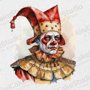 Watercolor Medieval Clown Clipart, 10 High Quality Jpgs, Commercial Use ...