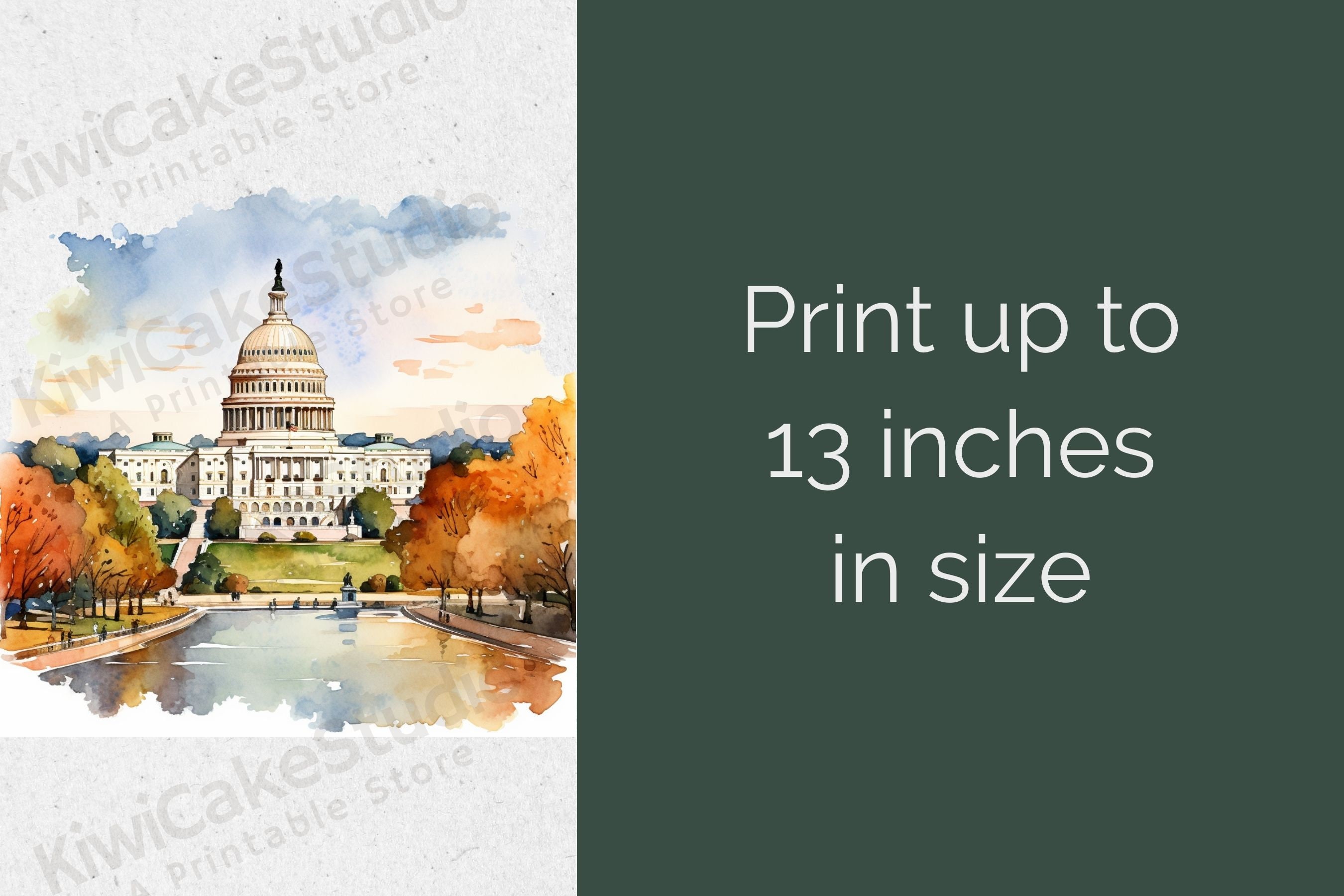 Watercolor Washington DC Clipart, 10 High Quality JPG, Commercial Use ...