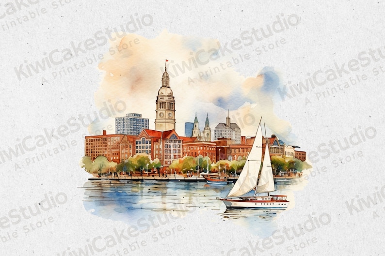 Watercolor Boston Massachusetts Clipart, 10 High Quality Jpgs ...