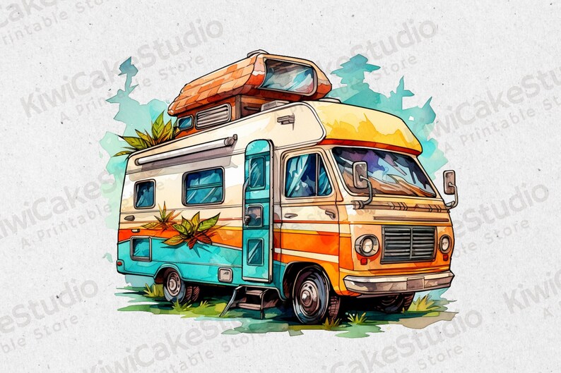Watercolor RV Van Clipart, 10 High Quality Jpgs, Commercial Use ...
