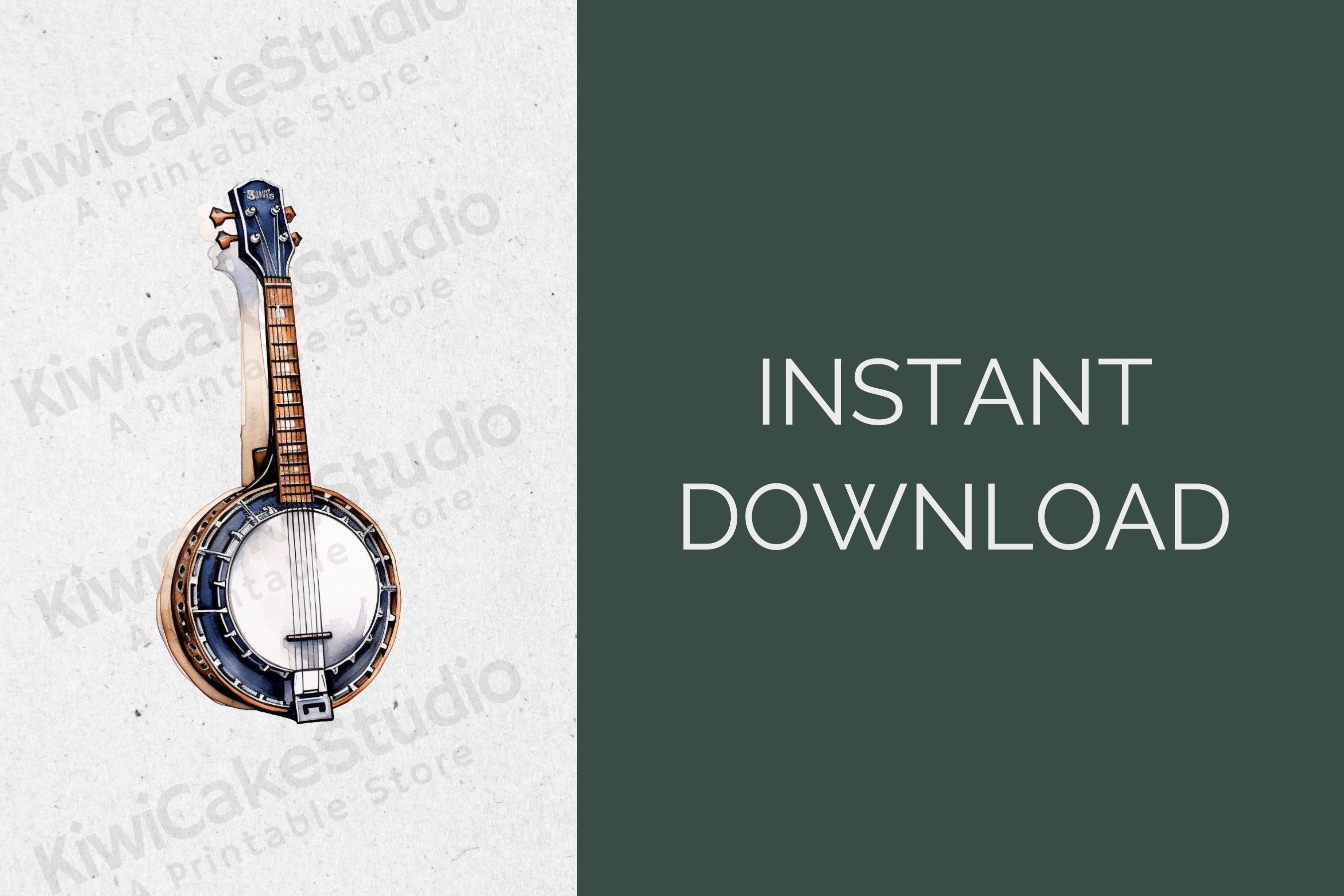 Watercolor Banjo Clipart, 10 High Quality Jpgs, Commercial Use, Instant ...