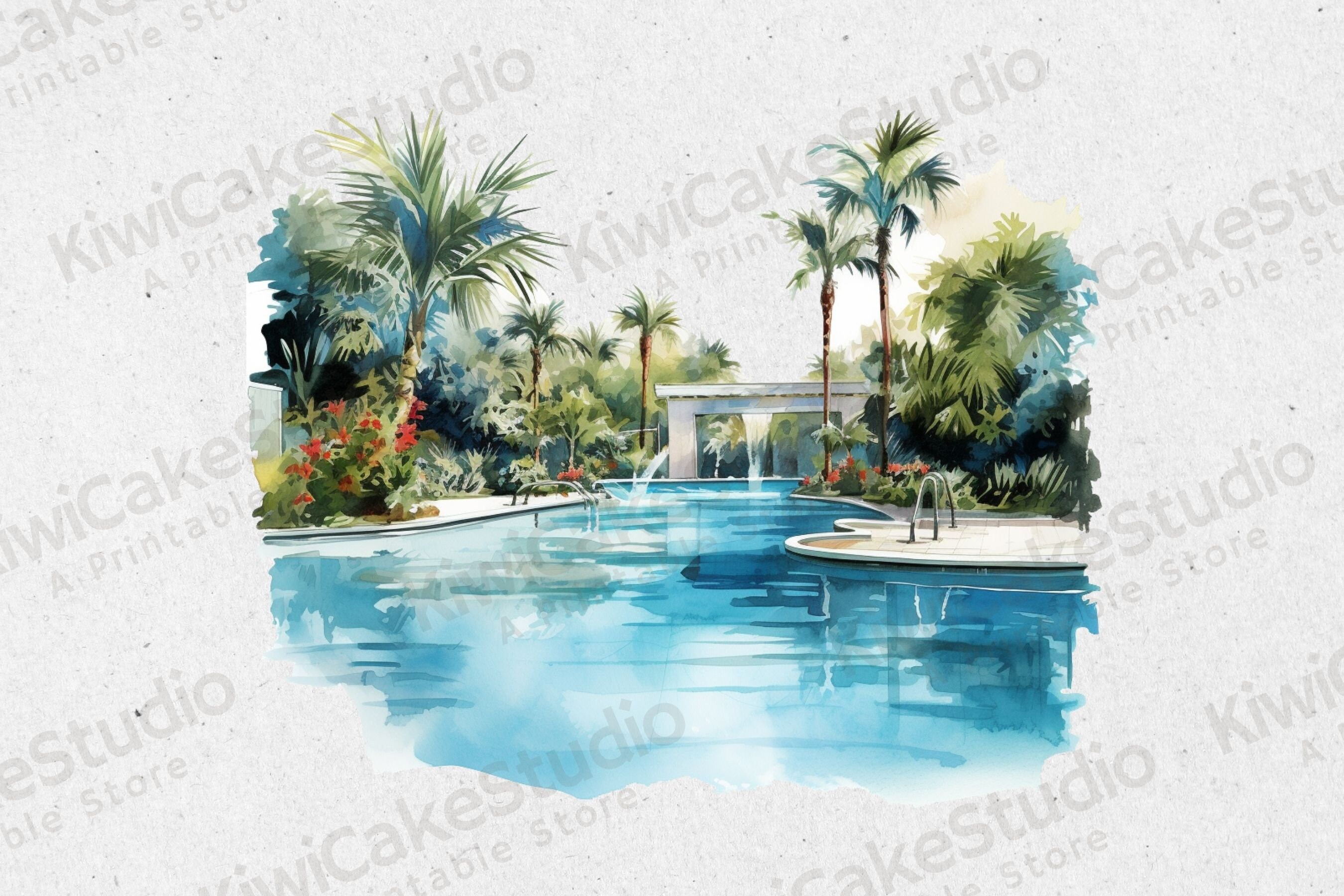Watercolor Swimming Pool Clipart, 10 High Quality Jpgs, Commercial Use ...