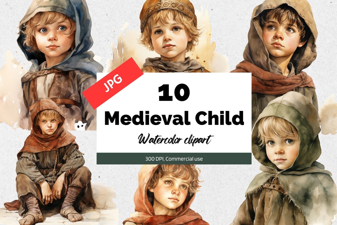 Watercolor Medieval Children Clipart, 10 High Quality Jpgs, Commercial ...