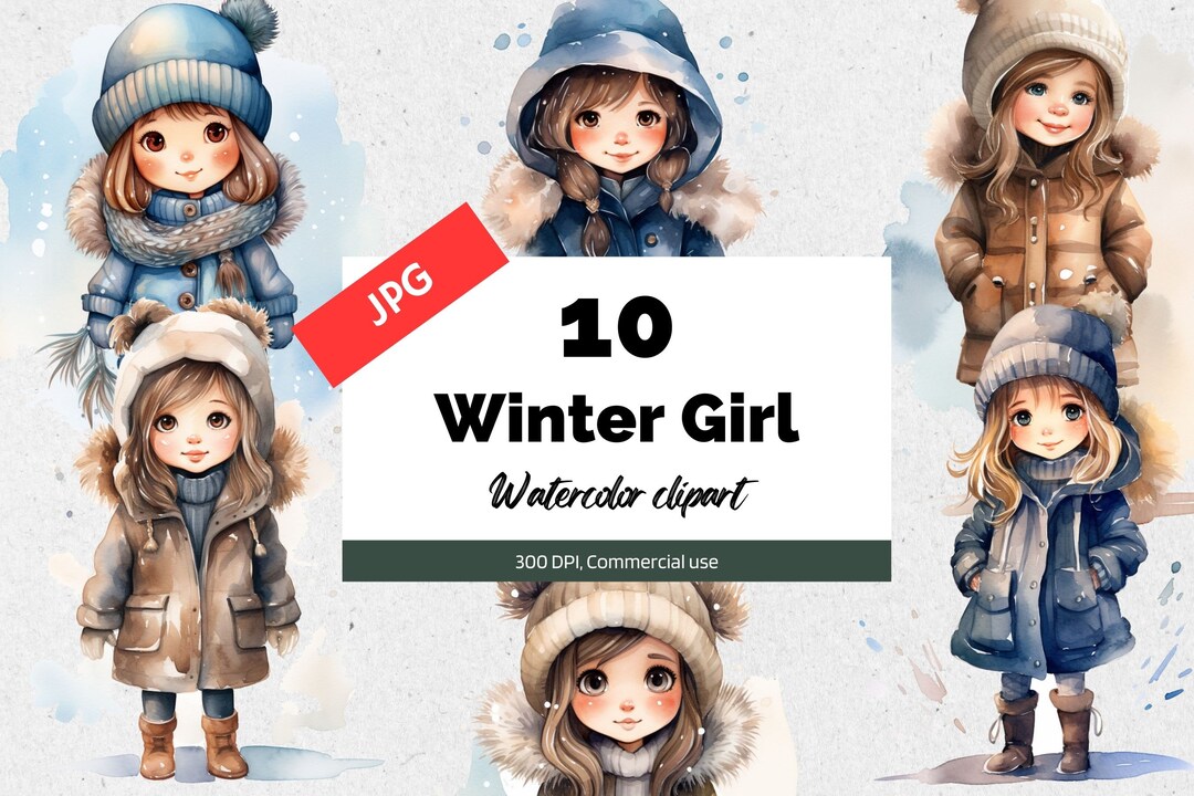 Winter Little Girl Clipart, 10 High Quality Jpgs, Commercial Use ...