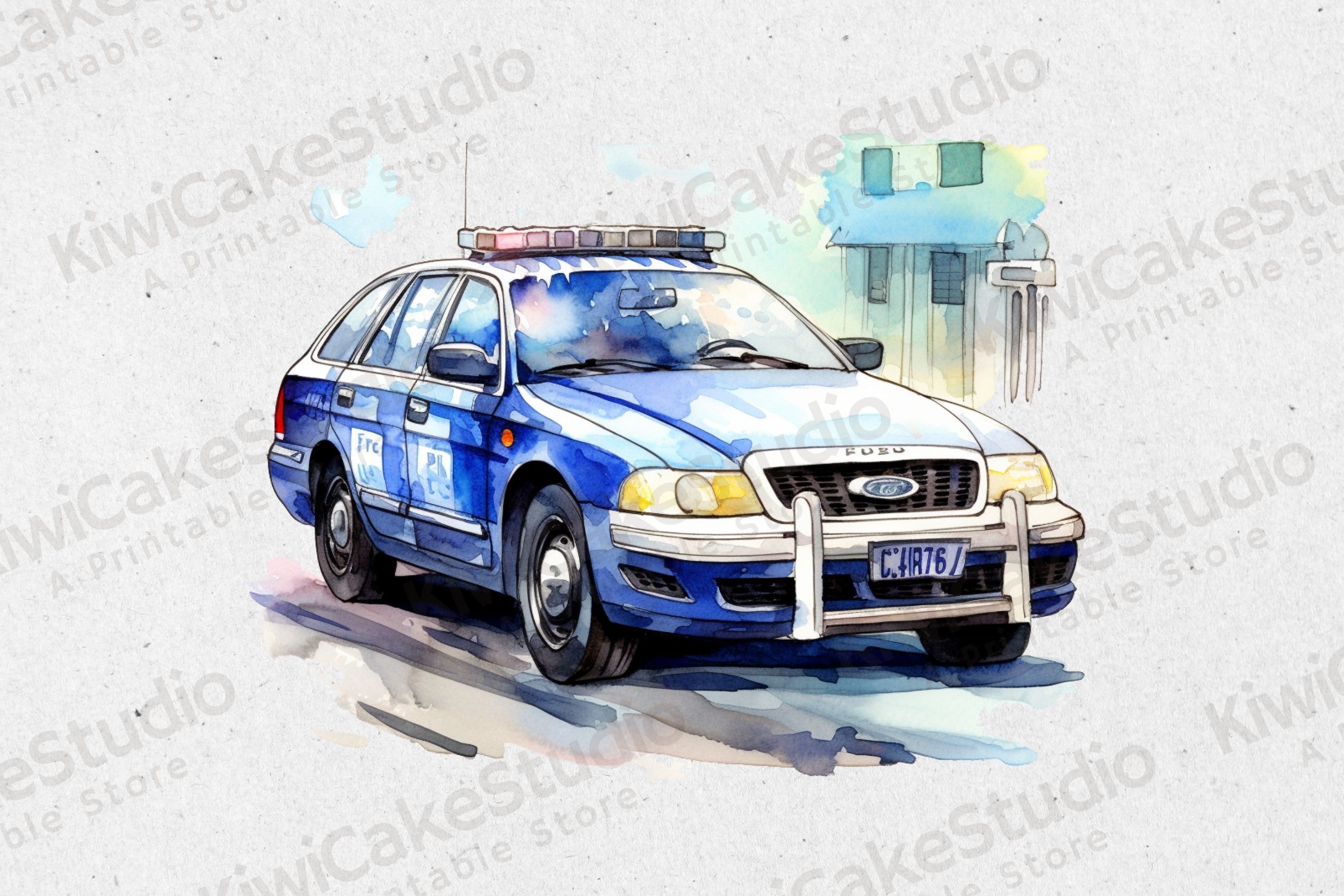 Watercolor Police Car Clipart, 10 High Quality Jpgs, Commercial Use ...