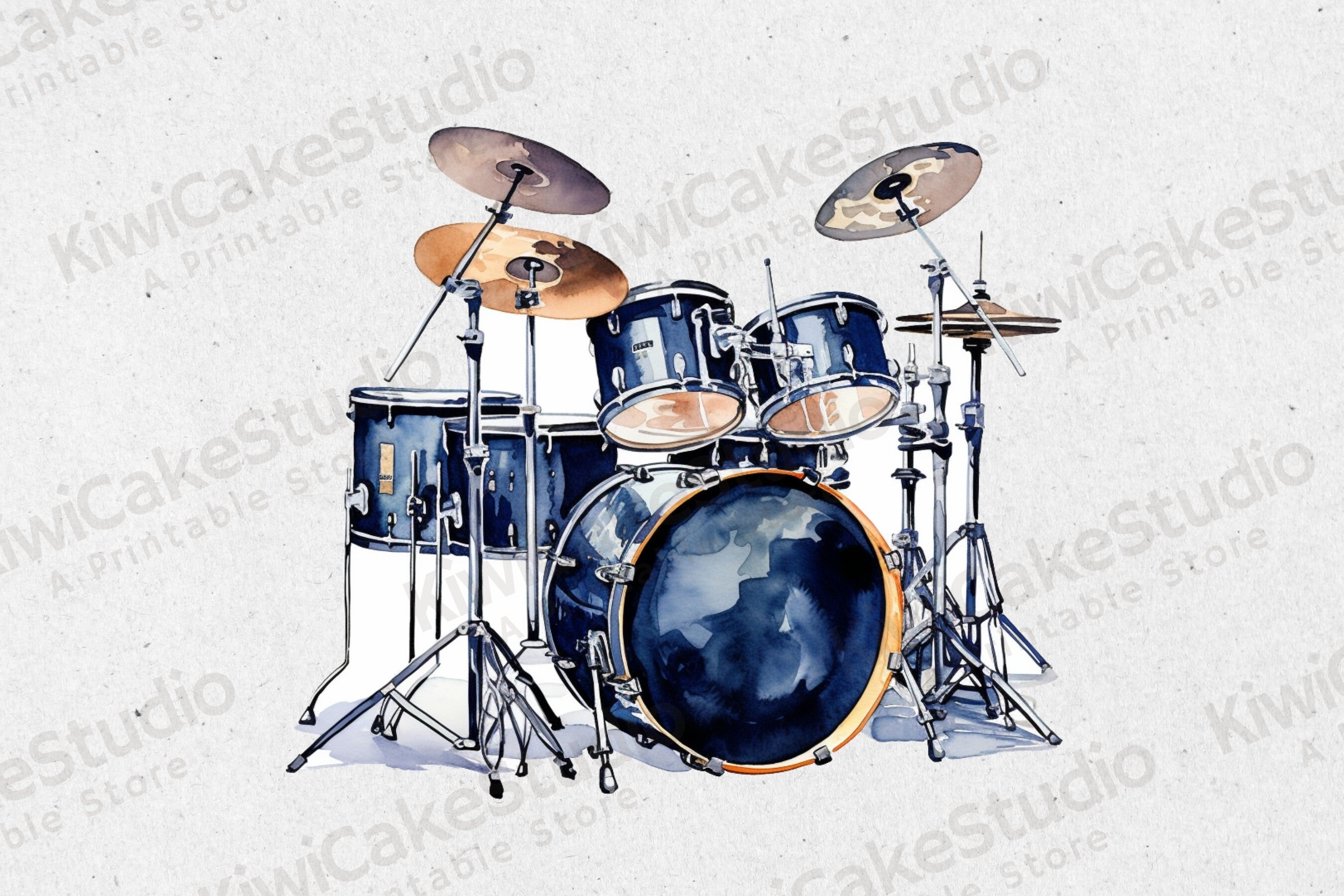 Watercolor Drum Set Clipart, 10 High Quality Jpgs, Commercial Use ...