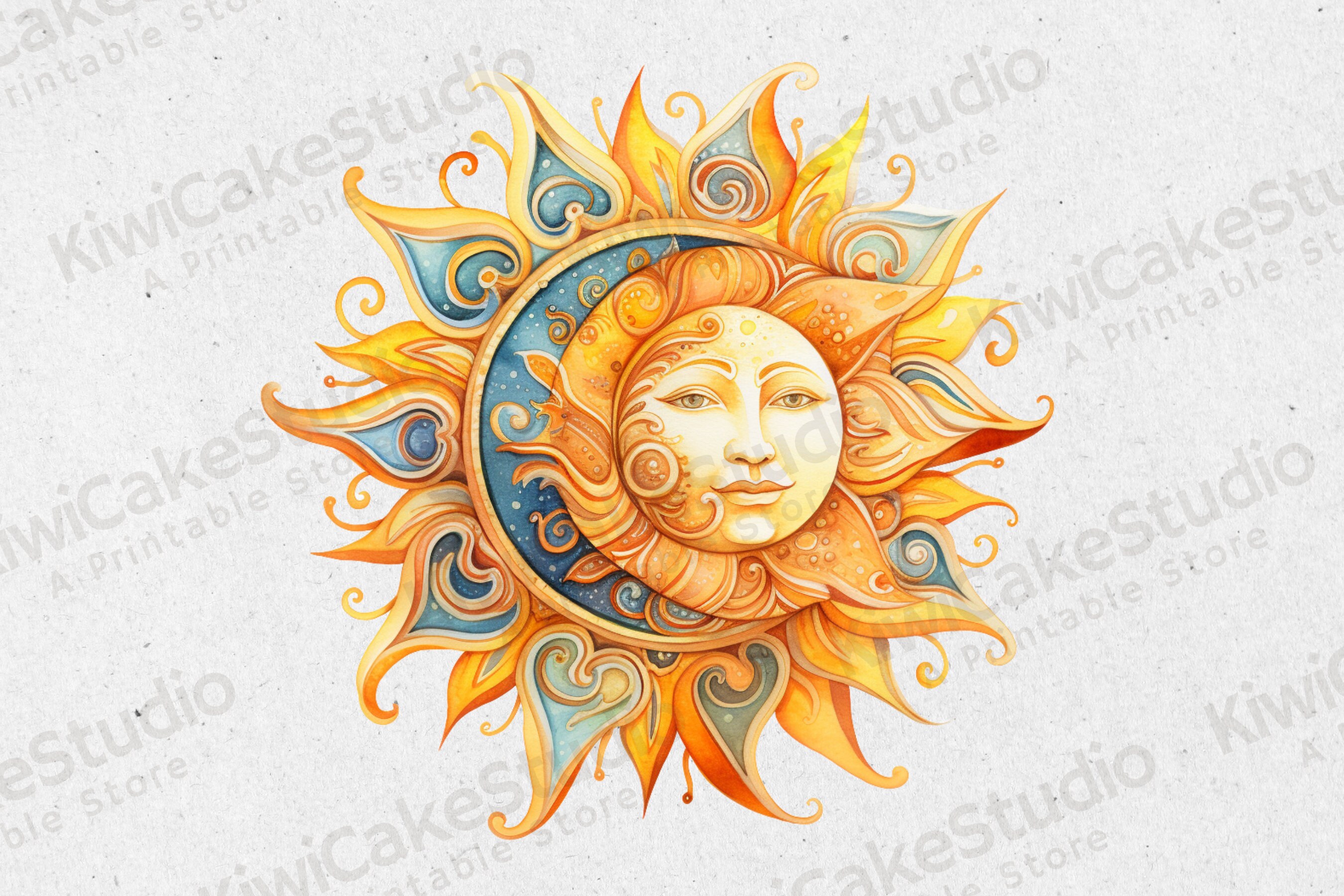 Watercolor Magic Sun Clipart, 10 High Quality Jpgs, Commercial Use ...